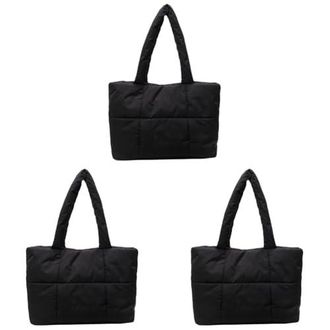 Generic Puffer Sac &agrave; Main Quilted Femme Simple Color&eacute; Sac Cabas Sac &agrave; Main Polyvalent Bandouli&egrave;re et Sac &agrave; Main, Noir - 3 pi&egrave;ces