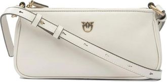 Pinko Pinko, Femme, Sacs, Blanc, Taille: ONE Size Sac Bandouli&egrave;re en Cuir avec Logo Signature