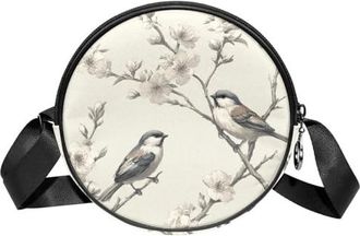 Generic Sac &agrave; bandouli&egrave;re rond pour femme, oiseaux reposant sur des fleurs de cerisier, petit sac &agrave; dos &agrave; bandouli&egrave;re avec fermeture &eacute;clair, bretelles r&eacute;glabl