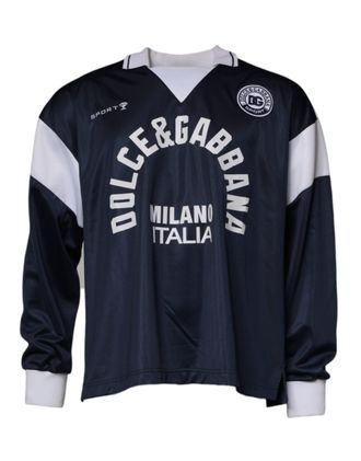 Dolce & Gabbana Mens Logo Collared Pullover Sweatshirt Navy Cotton Sweatshirts