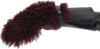 Dolce & Gabbana Mens Black Leather Bordeaux Shearling Gloves Deerskin