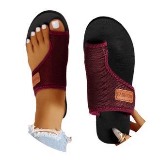 Onsoyours Sandalen Damen Sommer Hallux Valgus Schuhe Frauen Orthop&auml;dische Hausschuhe Mesh Plateau Strand Sandaletten Pantolette B Weinrot 41 EU