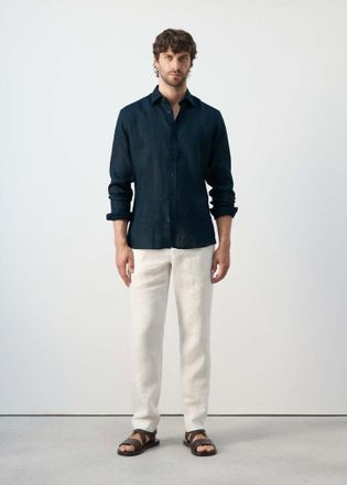 Mango Chemise regular fit 100 % lin bleu nuit - Homme - XXL - MANGO MAN