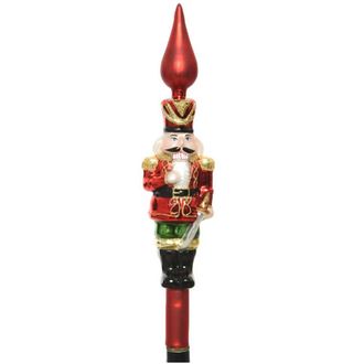 Kaemingk Christbaumspitze Glas 29cm Nussknacker Figur Weihnachtsbaumspitze Husar Tannenbaumspitze rot