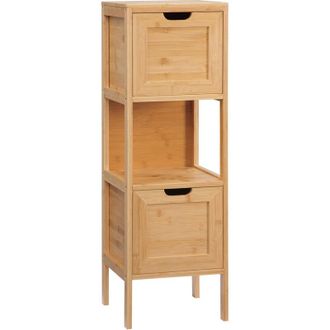 Kleankin Meuble colonne rangement salle de bain bambou design cosy naturel 2 tiroirs niche H. 90 cm