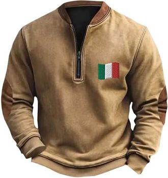 Generic Sweatshirts pour hommes, pulls pour hommes, mode décontractée, ample, imprimé drapeau italien 3D, col zippé, manches longues, sweat-shirt décontracté,
