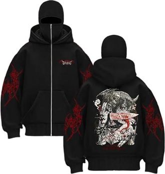 Generico Cagoule Sweat Zipp&eacute; Homme &agrave; Capuche, Veste Grande Taille Col Roul&eacute; Manches Longues Unisexe Imprim&eacute; Sweat Balaclava Y2K Chaude Automne et Hiver Blouson