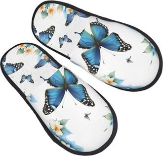 Generic L&eacute;g&egrave;re Pantoufles Hommes Imprim&eacute; papillon bleu sur fleur Accueil Slippers Chaud Chaussons en Feutre pour Ext&eacute;rieur Adulte Femme M