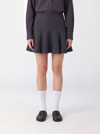Ganni Mini-jupe trap&egrave;ze en laine vierge &agrave; rayures tennis avec zip lat&eacute;ral