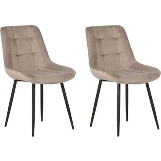 Beliani Esszimmerstuhl 2er Set Taupe Samtstoff mit Schwarzen Metallbeinen Retro Design Polsterstuhl Ohne Armlehnen Wohnzimmer Esszimmer Ausstattung