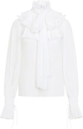 Elisabetta Franchi Blouse en georgette avec ceinture - Femme - Blouses et Chemises - Blanc - Taille: 40 FR