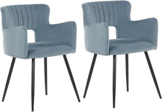 Beliani Esszimmerstuhl Hellblau Polsterbezug mit Armlehnen vier stabilen Beinen Wohnzimmer Esszimmer Küche Elegant Klassisch