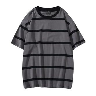 Generic T-shirt pour homme &agrave; manches courtes surdimensionn&eacute; avec col rond et blocage des couleurs pour homme et femme, gris, XL