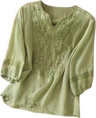 Generic Tunique brod&eacute;e en gaze boh&egrave;me pour femme - Chemisier boh&egrave;me en coton - Graphique floral - Haut d&eacute;t&eacute; indien &agrave; volants pour personnes &acirc;g&eacute;es - Manches co