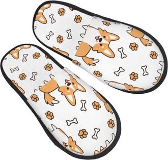 Generic Pantoufles Adorable empreinte de patte de chien Corgi en forme dos Chaud Chaussons Homme Unisex Confortable Accueil Slippers Femme Homme L