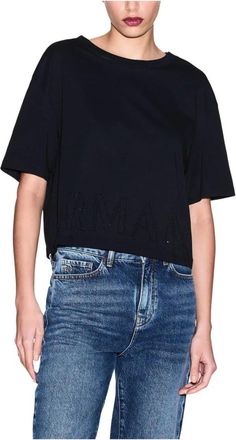 A|X Armani Exchange Femme, Tops, Noir, Taille: 42 FR T-shirt &agrave; Manches Courtes et Col Rond en Coton