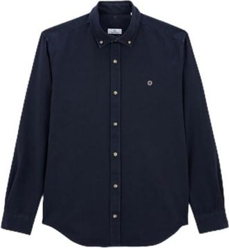 Serge Blanco Chemise Manches Longues en Coton Twill Unie Bleu Dark Navy Charles - Mode Homme
