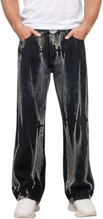 Generic Jean Homme Jean Homme Regular Jeans Homme Confortable Classique Pantalon en Jean Automne Hiver Coupe Large Droite Imprim&eacute;e D&eacute;contract&eacute;e - Ample Et &Eacute;l&eacute;