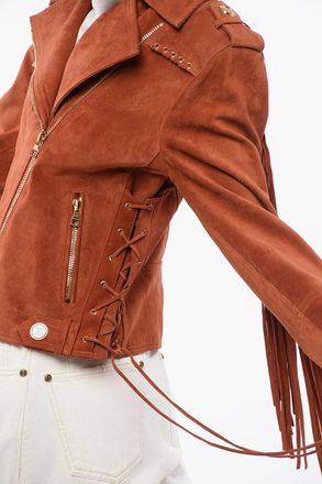 Balmain Wildleder-Bikerjacke mit Fransen Balmain