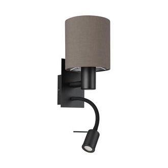 Eglo LED Wandlampe Pasteri, Wandleuchte für innen mit Leselampe, Wandspot aus Metall in Schwarz und Textil in Anthrazit-Braun, Wand Lampe für Wohnzimmer un
