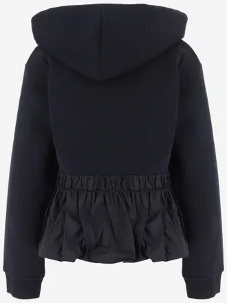 Patou Womens Cotton Hoodie With Ruffles And Zipper Black Top