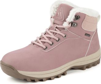 Mishansha Damen Winterschuhe Warm Gefüttert Bequeme Rutschfest Winterstiefel Outdoor Trekking Boots Rosa EU 38