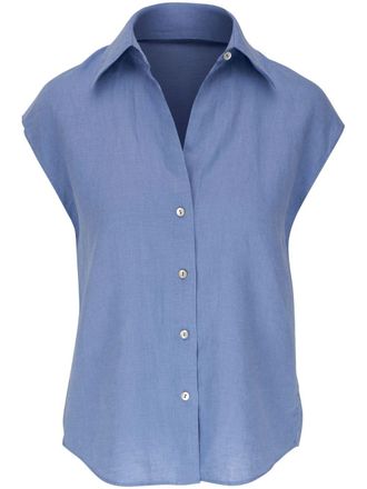 Vince chemise en lin &agrave; design sans manches - Bleu