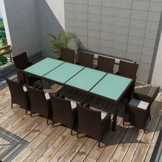 vidaXL 11-tlg. Garten-Essgruppe mit Auflagen Poly Rattan Braun Vidaxl