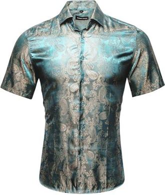 Generic Chemise boutonn&eacute;e pour homme, chemise &agrave; manches courtes, style disco, r&eacute;tro, traditionnel, chemise daffaires formelle, coupe ajust&eacute;e, chemise de maria