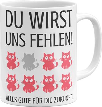 OM3 Du wirst uns fehlen Kaffee-Tasse mit Spruch - Abschiedsgeschenk Kollegen zum Abschied Jobwechsel - Keramik Becher - 11oz 325ml - Beidseitig Bedruckt -