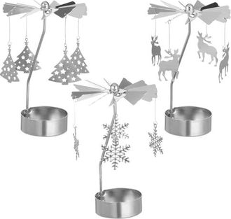 Lurrose Lot de 3 bougeoirs rotatifs en Forme de carrousel - D&eacute;coration de No&euml;l - 3 Motifs
