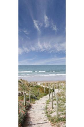 Euroart Glasbild, Blau, Gr&uuml;n, Wei&szlig;, Sand, Glas, rechteckig, 30x80 cm, Fotografie, einfache und schnelle Anbringung, gl&auml;nzend, Bilder und Zubeh&ouml;r, Wandbilder, 