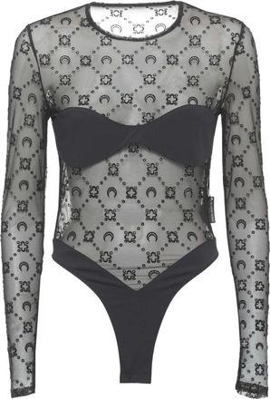 Marine Serre Femme, Tops, Noir, Taille: 42 FR Moonogram Mesh Flock Bodysuit Top