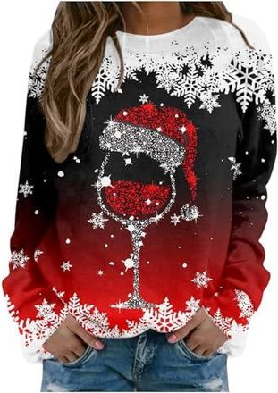 Generic Joli pull de Noël baggy pour femme - Col rond - Manches longues - Pull de Noël décontracté - Hauts de Noël extra larges pour femmes, Sweat-shirt pour 
