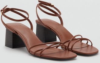 Mango Sandales talon &agrave; brides marron moyen - Femme - 35 - MANGO
