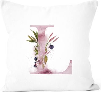 Autiga Kissenbezug Buchstaben-Kissen L Buchstabe Alphabet Monogramm Anfangsbuchstaben Watercolor gezeichnet Kissen-H&uuml;lle wei&szlig; 40cm x 40cm