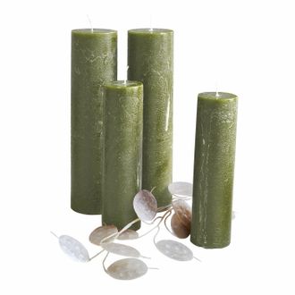 Loberon Kerze 4er Set Avinal, Zwei Größen, Handgefertigt & Durchgefärbt, Geruchslos, Lange Brenndauer, Dekoration, Advent, Adventskerzen, Wachs, grün