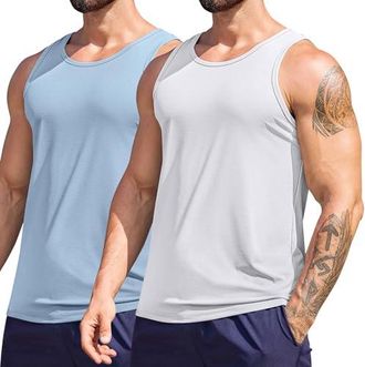 Coofandy 2 ou 3 Pack Debardeur Homme Sport Tee Shirt sans Manche Homme Séchage Rapide pour Running Gym Fitness Musculation Blanc/Bleu Clair S