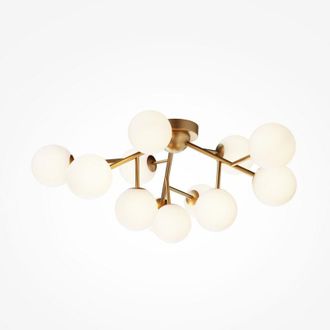 Maytoni Maytoni Dallas Plafonnier globe moderne &agrave; 12 lumi&egrave;res dor&eacute;, abat-jour cognac, G9