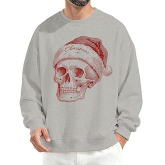Generic Sweat-shirt de No&euml;l pour homme - Motif t&ecirc;te de mort - Col rond - Tendance - Automne - Vacances - Imprim&eacute; - Pour tous les jours - Streetwear, gris clai