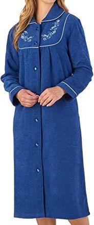 Slenderella Robe de chambre boutonnée douce en polaire brodée pour femme (3 couleurs), bleu marine, XXL