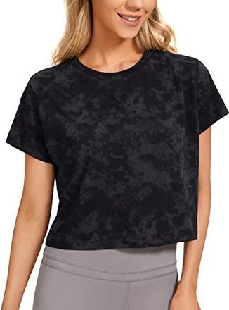 CRZ YOGA Femme Coton Pima Lâche Crop Tops Athletic Gym Casual T-Shirt Court Workout Chemises À Manches Courtes Le Brouillard dencre fumée 40