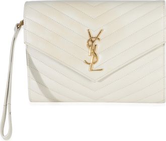 Saint Laurent Soft Grain De Poudre Triquilt Monogram Clutch