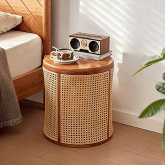 Generic Kleiner Beistelltisch, Kleine Nachttische Mit Bezug, Massivholz, Rattan-Weberei, Handwerkskunst for Sitzen, Aufbewahren