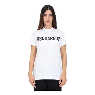 Dsquared2 Femme, Tops, Blanc, Taille: 42 FR T-shirt Blanc avec Maxi Logo Imprimé