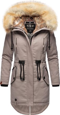Navahoo warme Damen Winter Jacke lang Kunstfell Winterjacke Parka Mantel B660 [B660-Bomb-Zink-Grau-Gr.L]