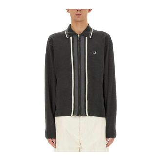 Awake NY Kontraststreifen Full-Zip Strick-Poloshirt - - Knitwear - Herren - Schwarzk - L