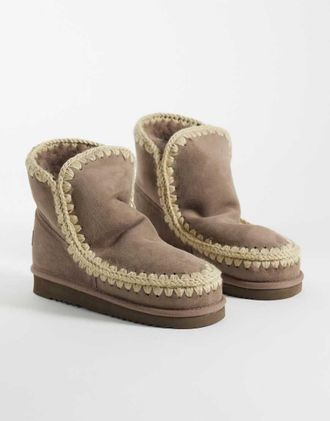 Mou Mou bottes en daim doubl&eacute;es imitation peau de mouton gris &eacute;l&eacute;phant