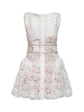 Self Portrait Womens Mini Dress White Sequin Tulle & Lace Polyester