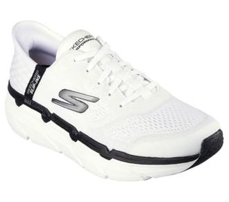 Skechers Homme Max Cushioning Slip-ins-Athletic Workout Running Walking Shoes with Memory Foam Course, Chaussures de Sport, White and Black Textile/Synthetic, 